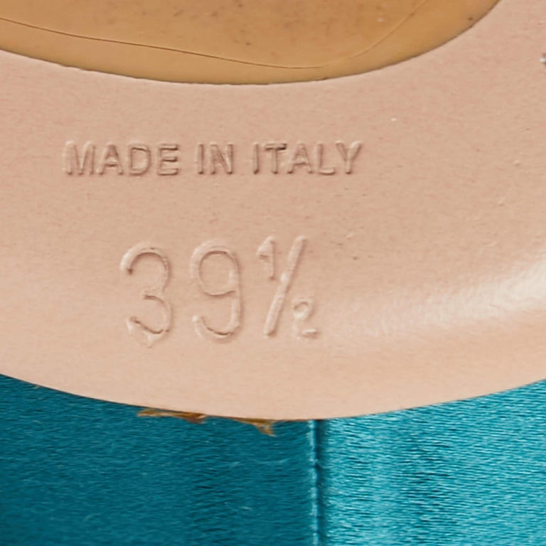 Prada Turquoise Blue Satin Bow Detail Peep Toe Platform Pumps Size 39.5 ...