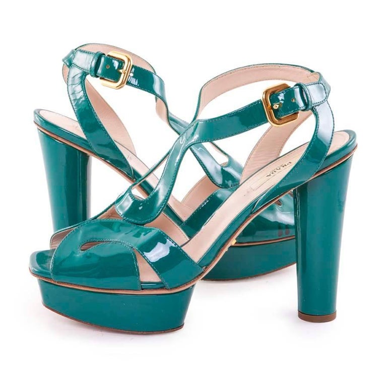 PRADA Turquoise Patent Leather High Heels Pumps Size 38.5FR For Sale at ...