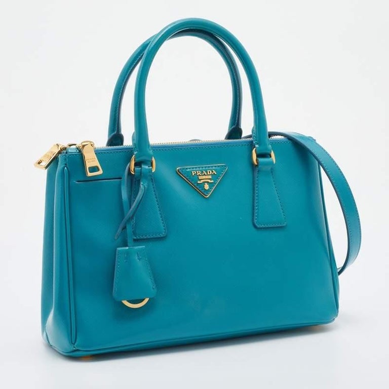 Prada Turquoise Saffiano Leather Mini Galleria Tote For Sale at 1stDibs