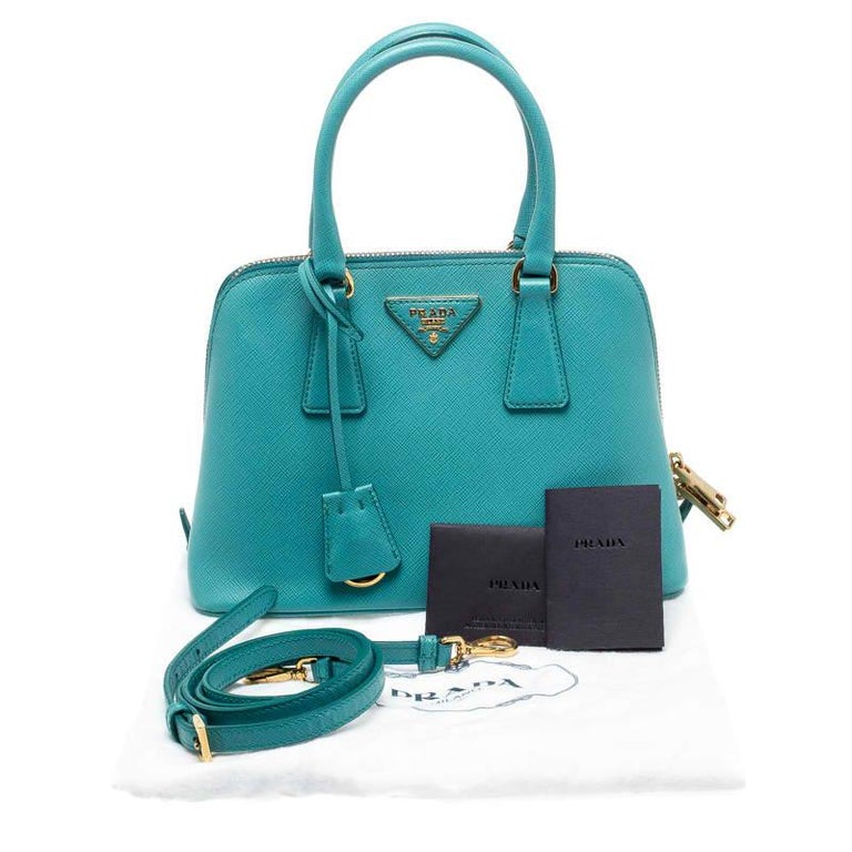 Prada Turquoise Saffiano Lux Leather Small Promenade Crossbody Bag For ...