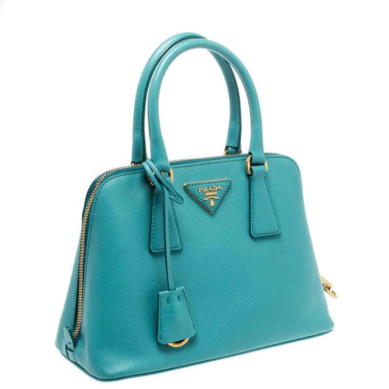Prada Turquoise Saffiano Lux Leather Small Promenade Crossbody Bag For ...