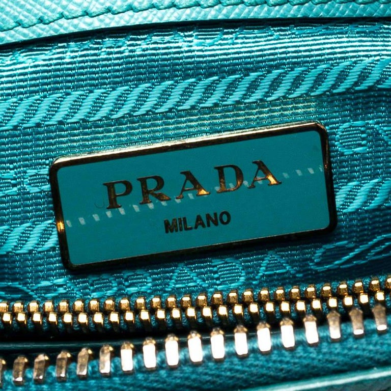 Prada Turquoise Saffiano Lux Leather Small Promenade Crossbody Bag For ...