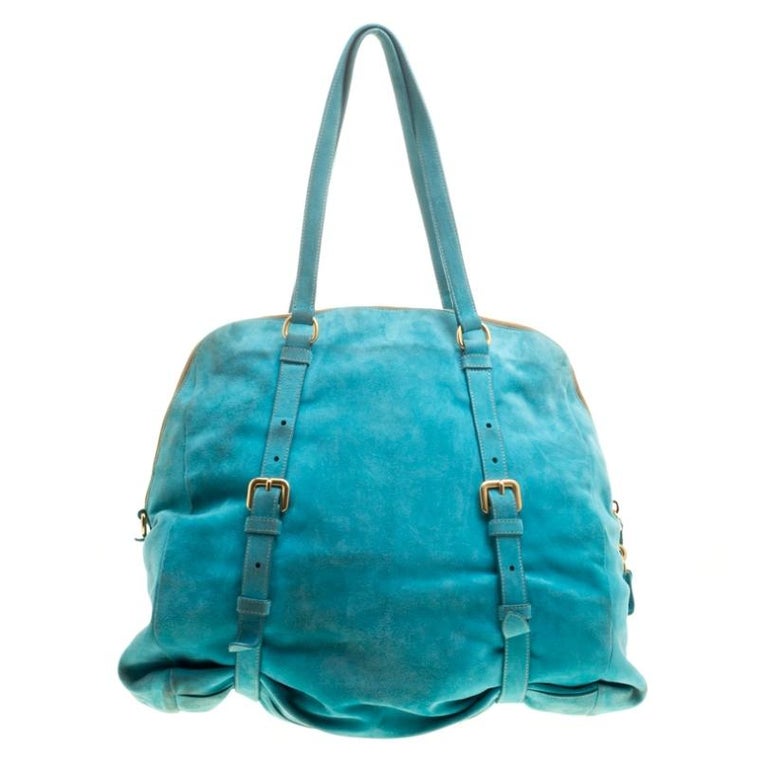 Prada Turquoise Suede New Look Tote at 1stDibs