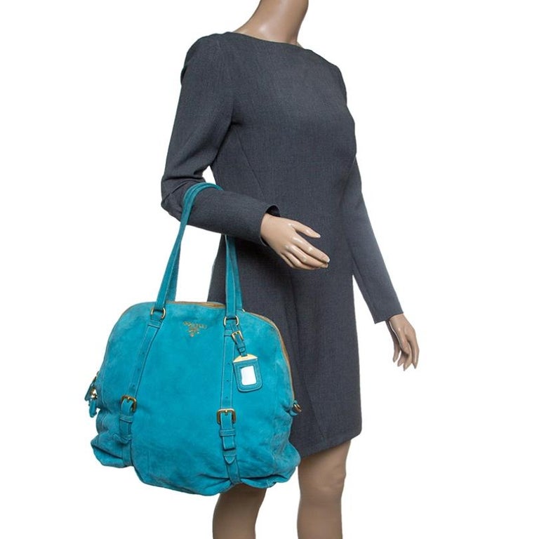 Prada Turquoise Suede New Look Tote at 1stDibs