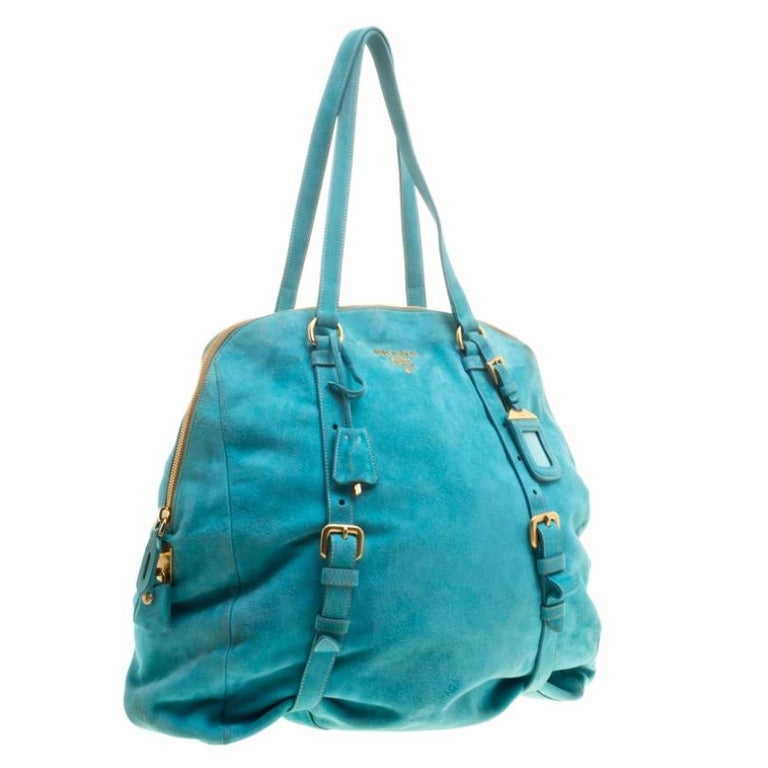 Prada Turquoise Suede New Look Tote at 1stDibs