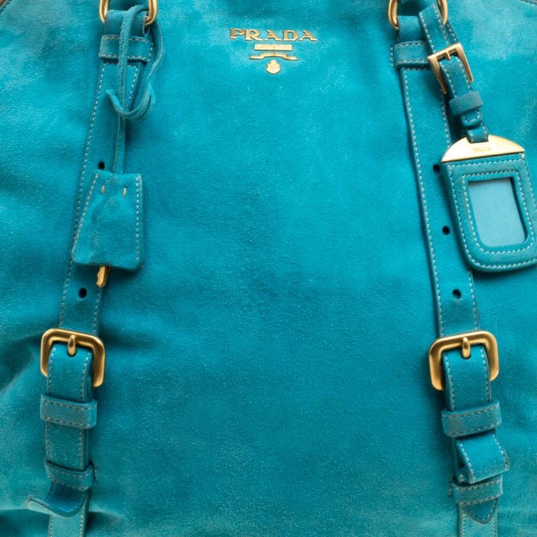 Prada Turquoise Suede New Look Tote For Sale at 1stDibs