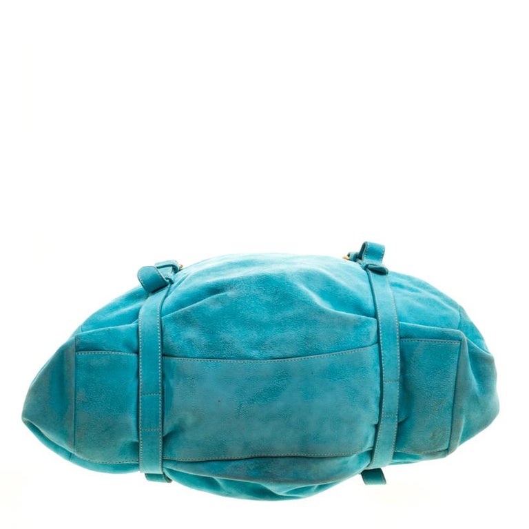 Prada Turquoise Suede New Look Tote For Sale at 1stDibs