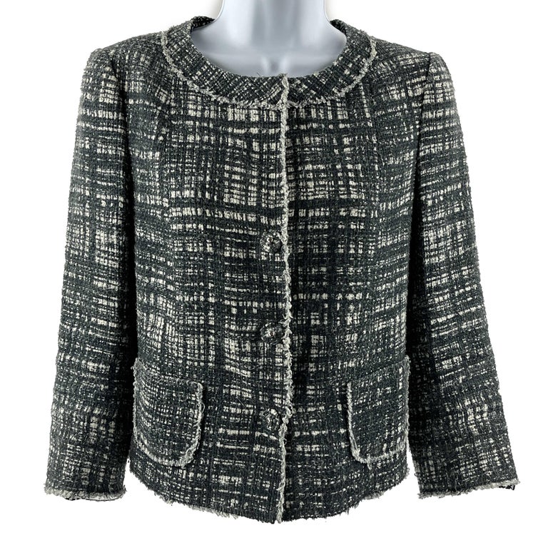 Prada Tweed Design Light Weight Dark Grey / White Jacket 38 US 2 For Sale at 1stDibs