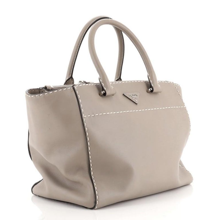 Prada Twin Pocket Tote Stitched City Calf Small at 1stDibs