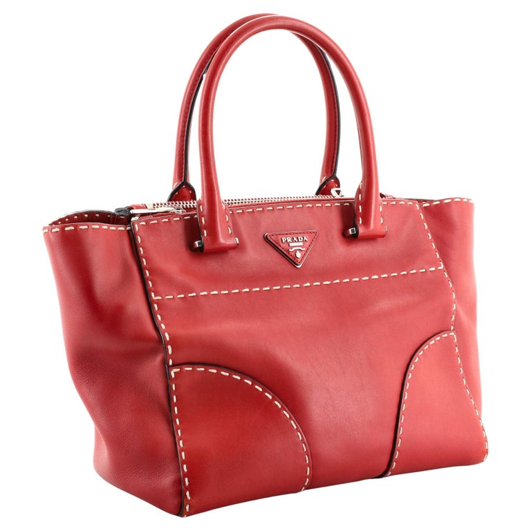 Prada Twin Pocket Tote Stitched City Calf Small For Sale at 1stDibs