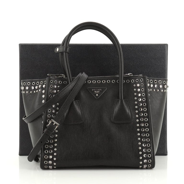 Prada Twin Pocket Tote Studded Leather Small at 1stDibs