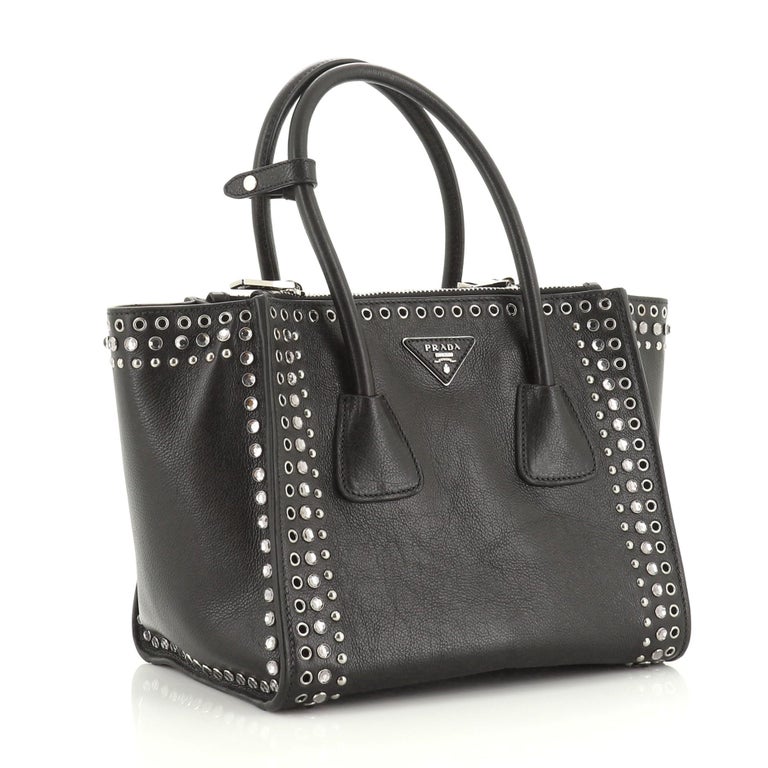 Prada Twin Pocket Tote Studded Leather Small at 1stDibs