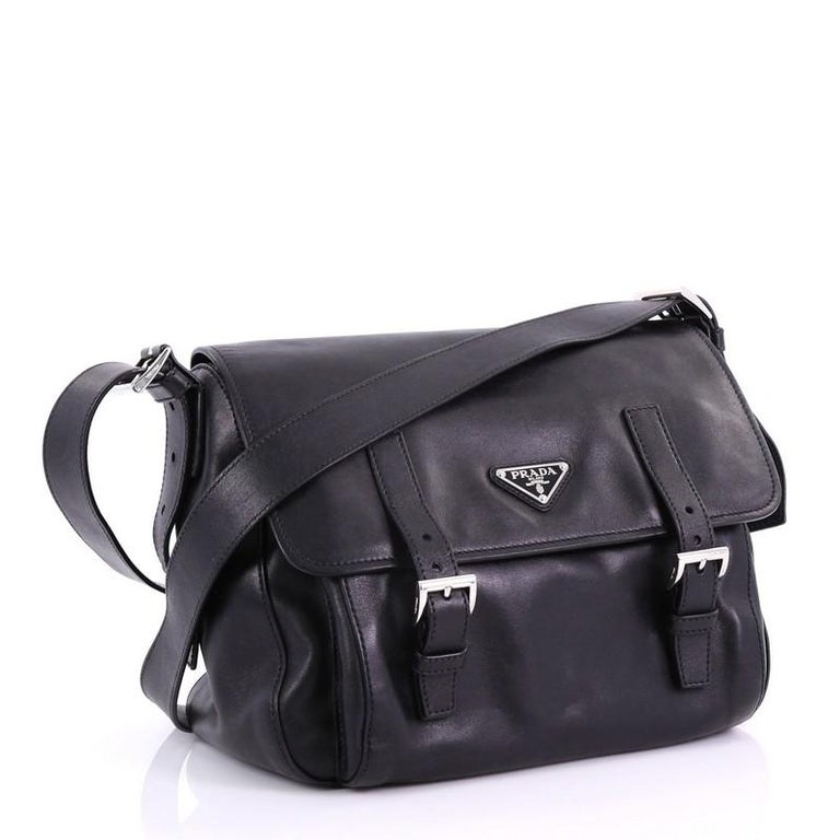 Prada Two Pocket Messenger Bag Leather Medium at 1stDibs