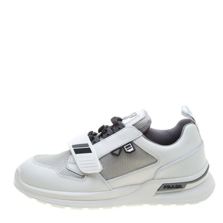 Prada Two Tone Mechano Leather and Technical Fabric Platform Sneakers ...