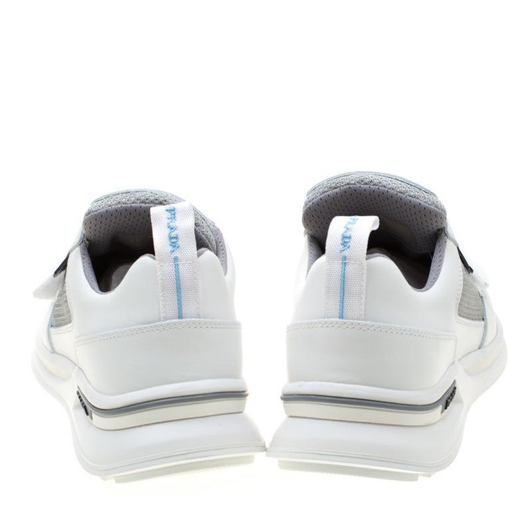 Prada Two Tone Mechano Leather and Technical Fabric Platform Sneakers ...