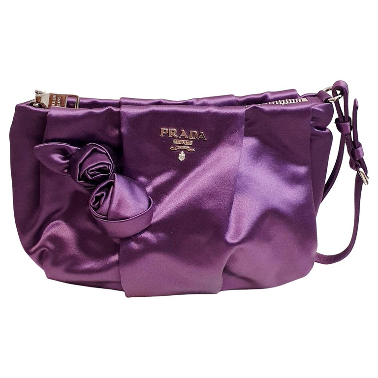 New Prada Violet flower silk handBag with certificate For Sale at 1stDibs