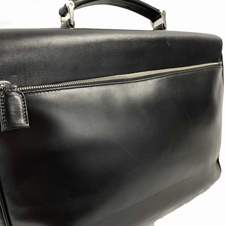 PRADA Vitello Leather Double Buckle Briefcase Black / Silver For Sale ...