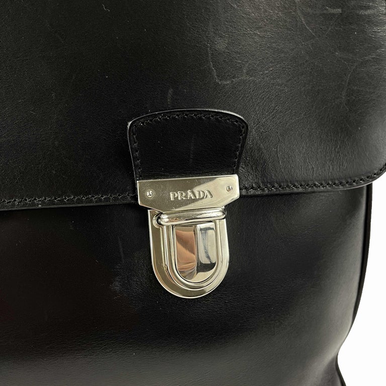 PRADA Vitello Leather Double Buckle Briefcase Black / Silver For Sale ...