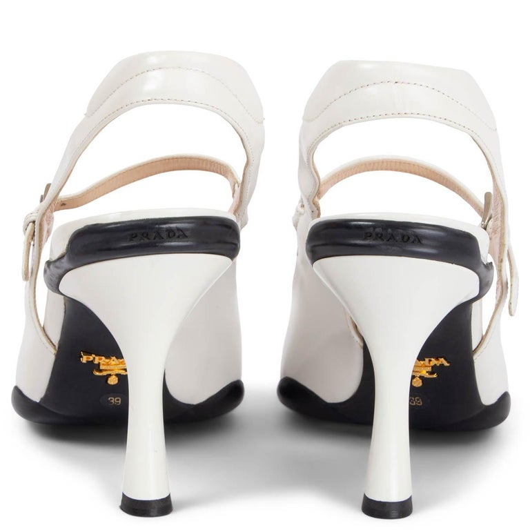 PRADA white and black leather 2019 POINTED TOE SLINGBACKS Pumps Shoes ...