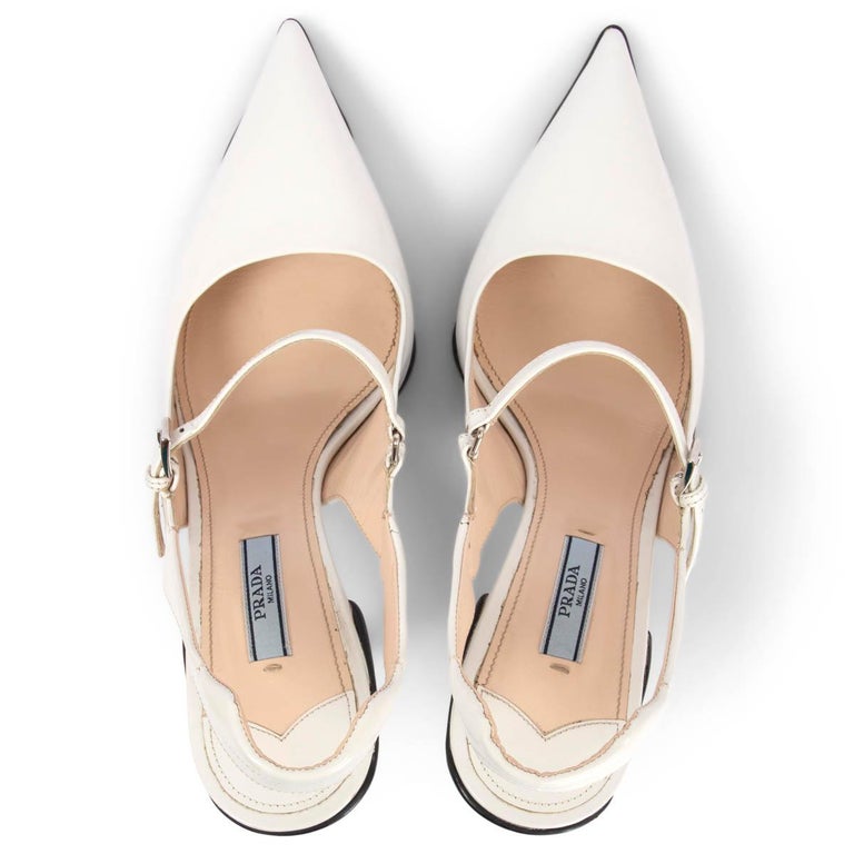 PRADA white and black leather 2019 POINTED TOE SLINGBACKS Pumps Shoes ...
