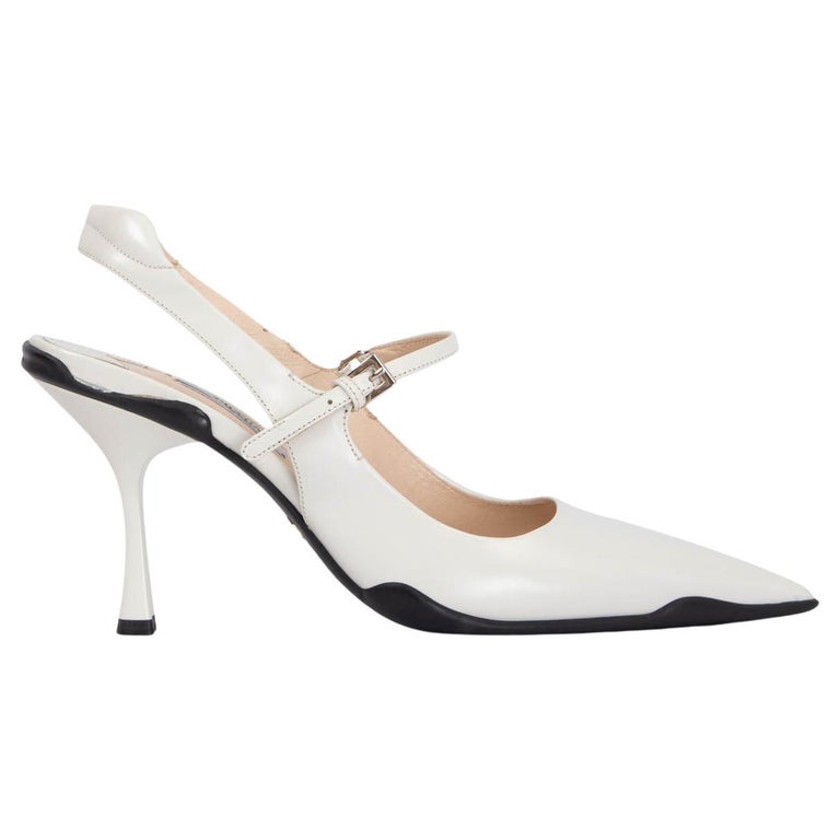 PRADA white and black leather 2019 POINTED TOE SLINGBACKS Pumps Shoes ...