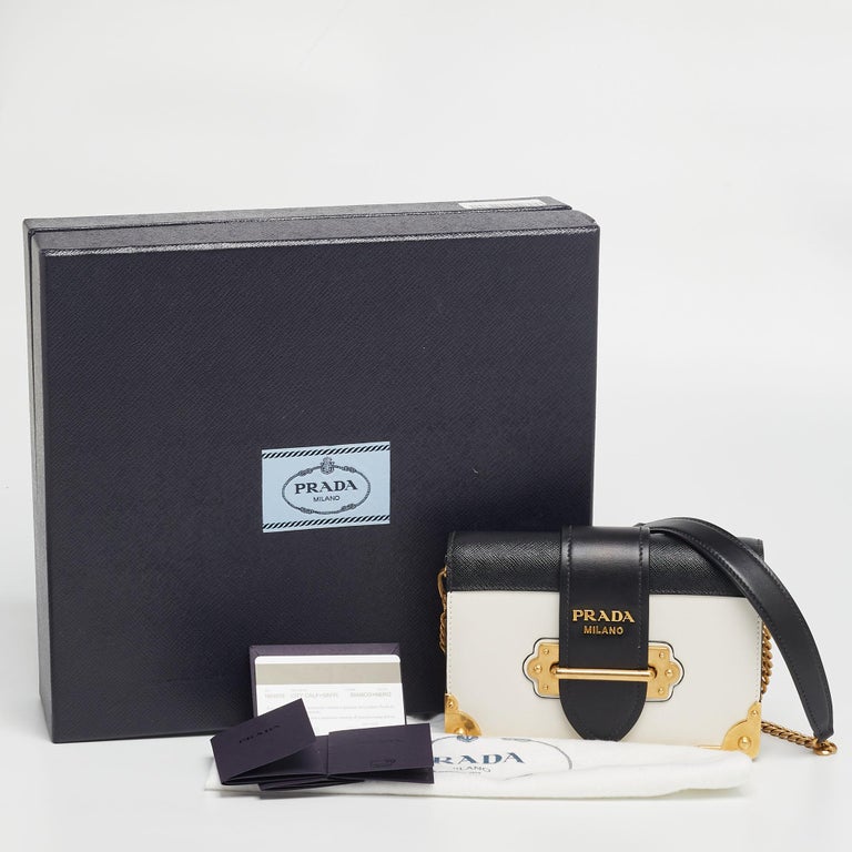 Prada White/Black Leather Cahier Shoulder Bag at 1stDibs