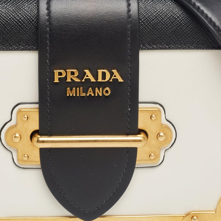 Prada White/Black Leather Cahier Shoulder Bag at 1stDibs