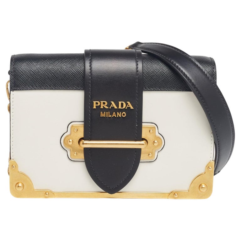 Prada White/Black Leather Cahier Shoulder Bag at 1stDibs
