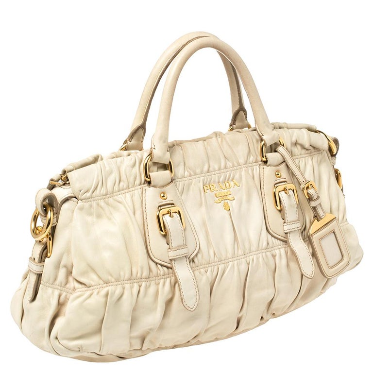 Prada White Gathered Leather Satchel at 1stDibs