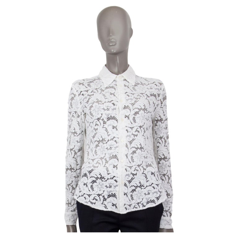 PRADA white LACE Button Up Shirt 44 L at 1stDibs