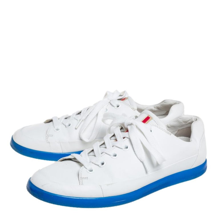 Prada White Leather Low Top Sneakers Size 42 at 1stDibs