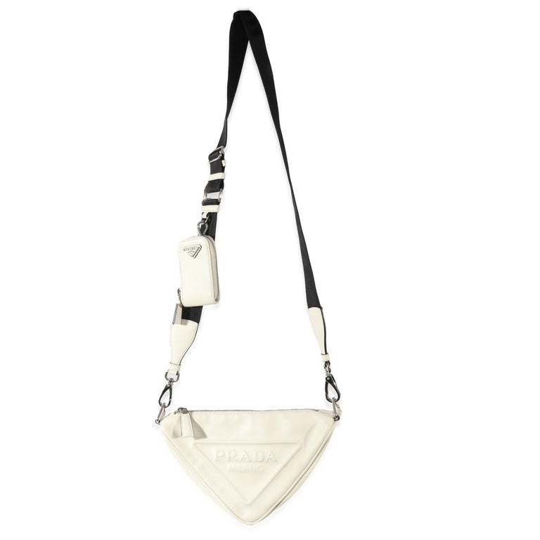 Prada White Leather Triangle Crossbody Bag For Sale at 1stDibs