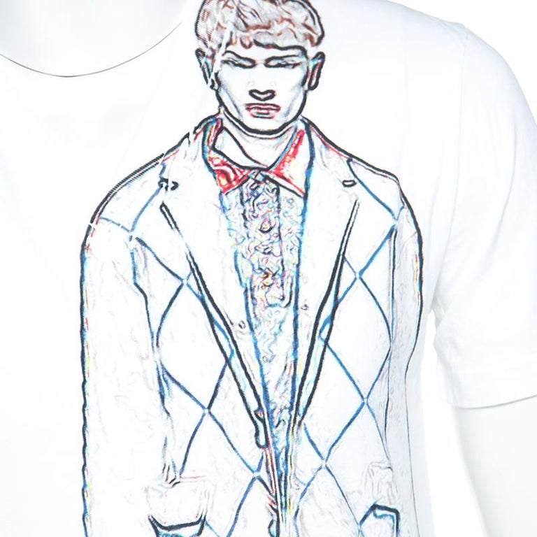 Prada White Man Sketch Print V-Neck Short Sleeve T-Shirt M For Sale at ...