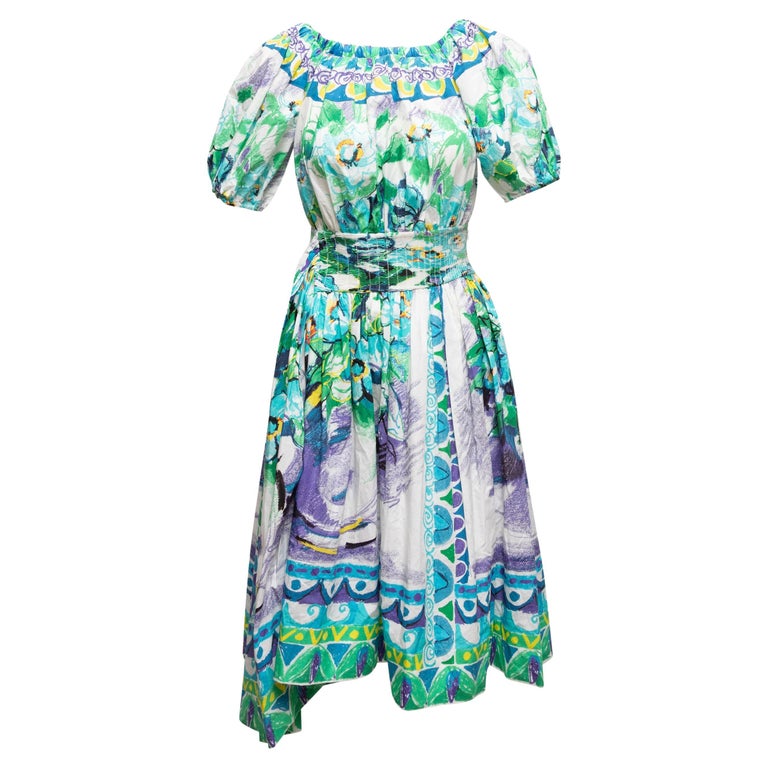 Prada White and Multicolor Abstract Print Midi Dress For Sale at 1stDibs
