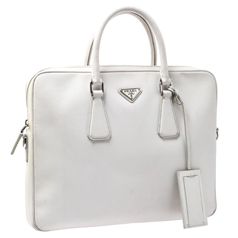 Prada White Saffiano Leather Briefcase at 1stDibs | white briefcase ...