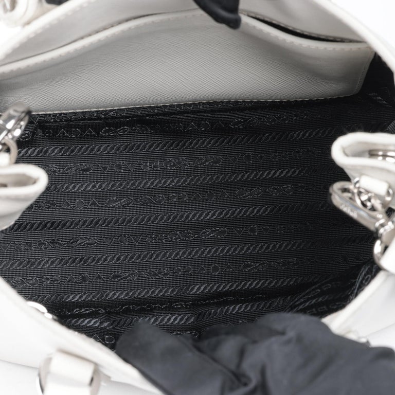 PRADA White Saffiano Leather Mini Galleria Tote For Sale at 1stDibs