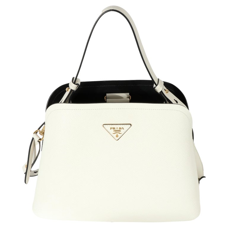 Prada White Saffiano Leather Small Matinée Bag For Sale at 1stDibs