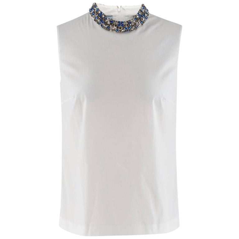 Prada White Sleeveless Top with Crystal Collar S 38 at 1stDibs | prada ...