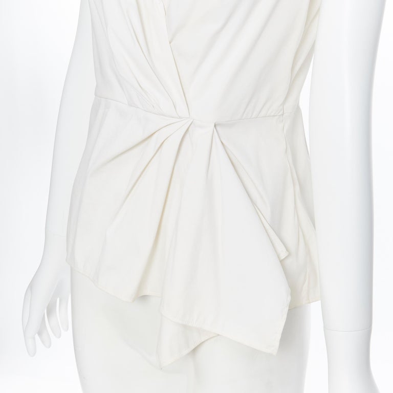 PRADA white stretch cotton draped pleated crossover sleeveless top IT42 ...