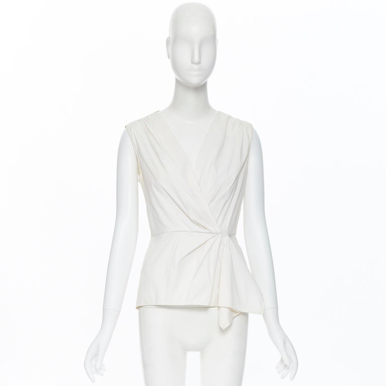 PRADA white stretch cotton draped pleated crossover sleeveless top IT42 ...