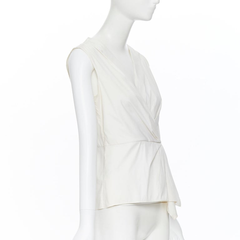 PRADA white stretch cotton draped pleated crossover sleeveless top IT42 ...