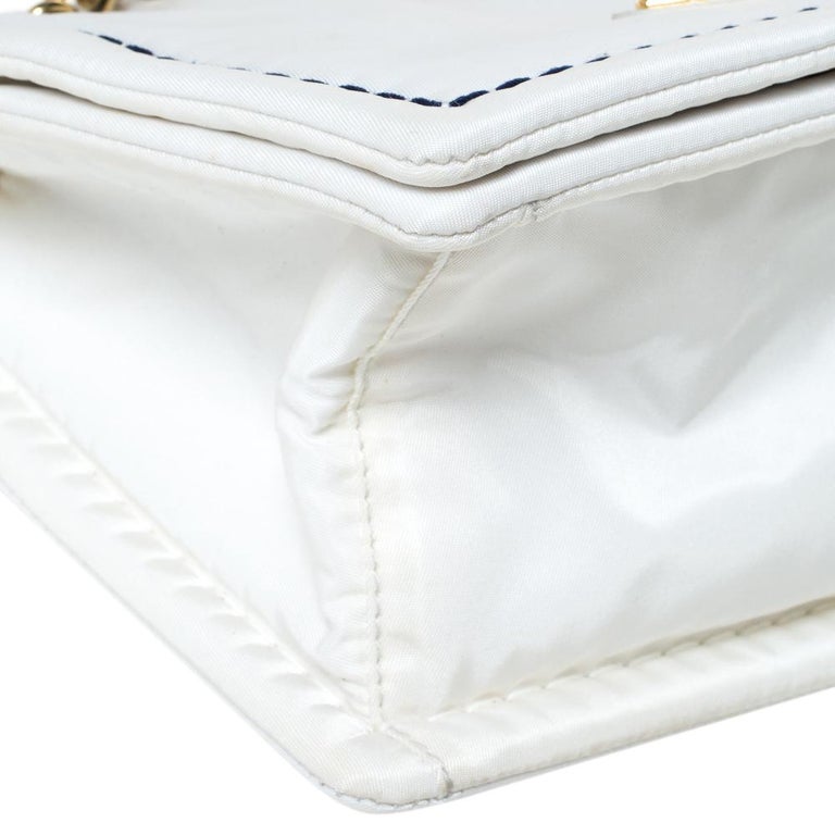 Prada White Tessuto Nylon Logo Plaque Flap Chain Shoulder Bag For Sale ...
