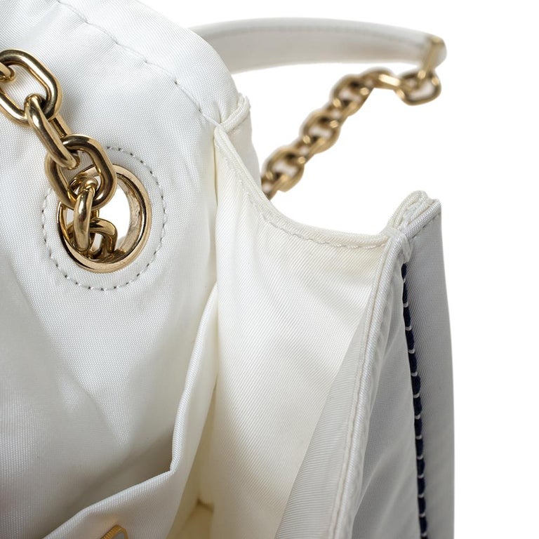Prada White Tessuto Nylon Logo Plaque Flap Chain Shoulder Bag For Sale ...