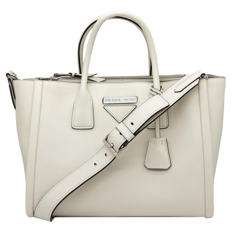 Prada White Vitello Calfskin Leather Grace Lux Concept Large Shoulder Tote, 2018. at 1stDibs