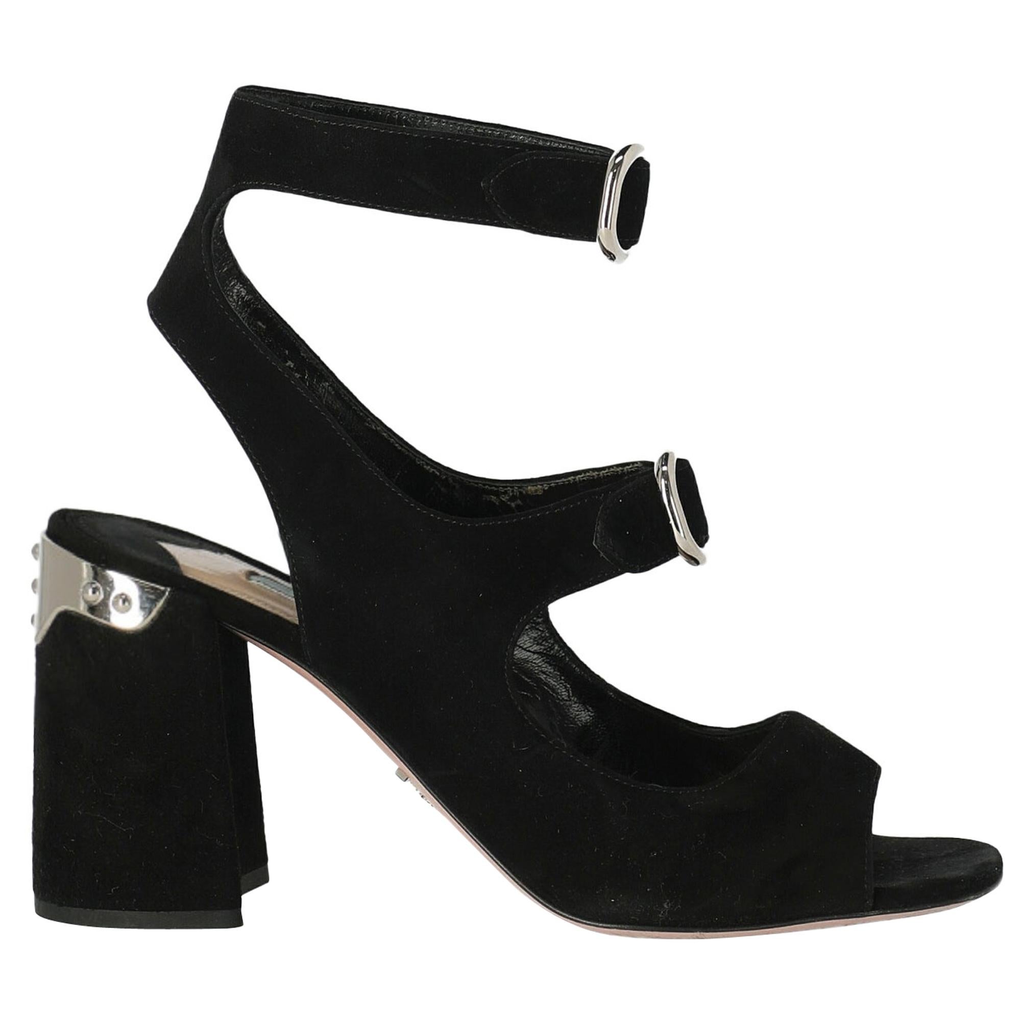 Prada Gold Glitter Ankle Strap Block Heel Platform Sandals Size 38.5 ...