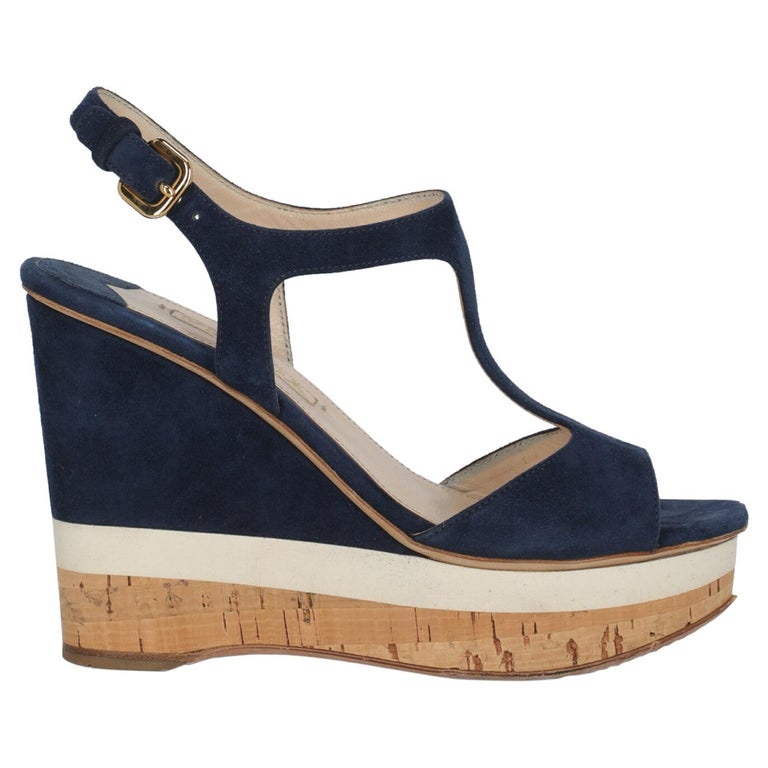 Prada Women Wedges Navy Leather IT 37 at 1stDibs