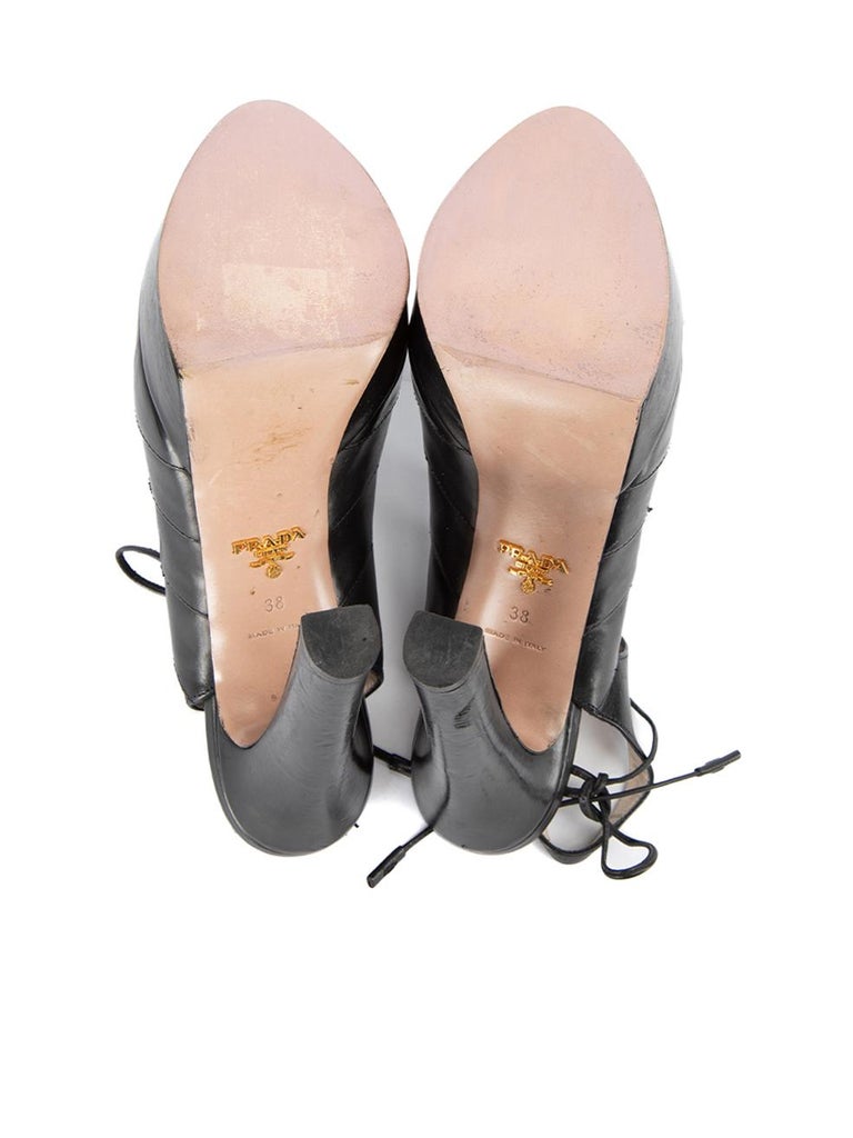 Prada Women's Black Lace Up Strappy Platform Heels For Sale at 1stDibs