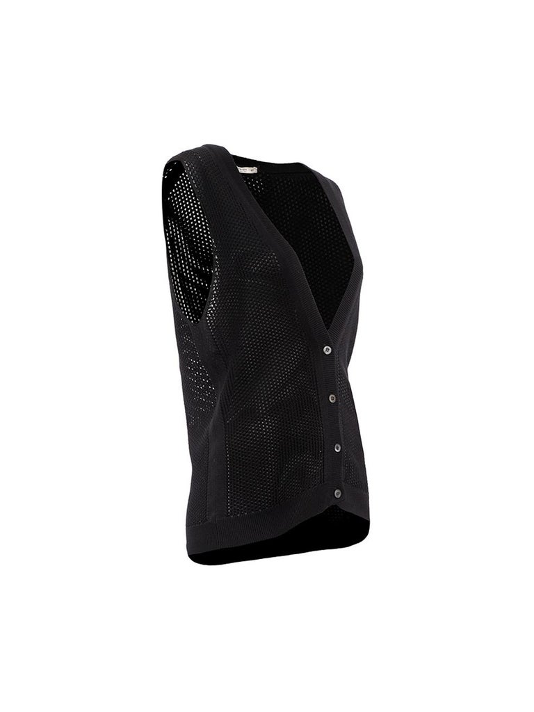 Prada Women's Black Net Button Up Knit Vest For Sale at 1stDibs