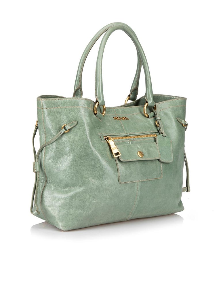 Prada Women's Green Leather Shoulder Bag For Sale at 1stDibs