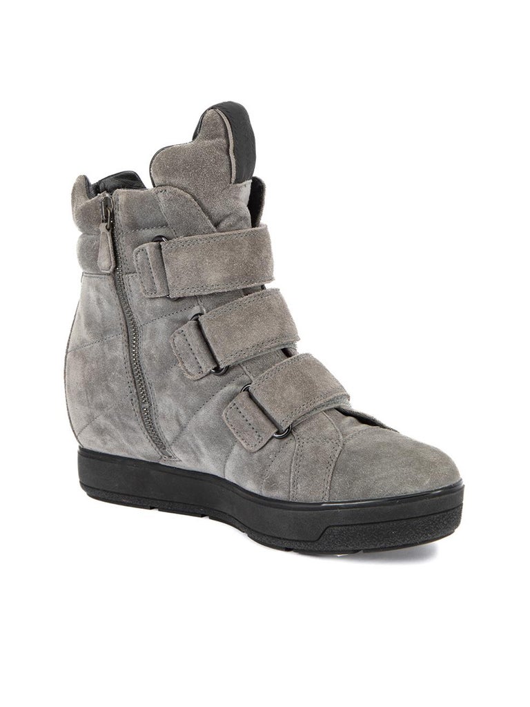 Prada Women's Grey Suede Wedge Trainers For Sale at 1stDibs